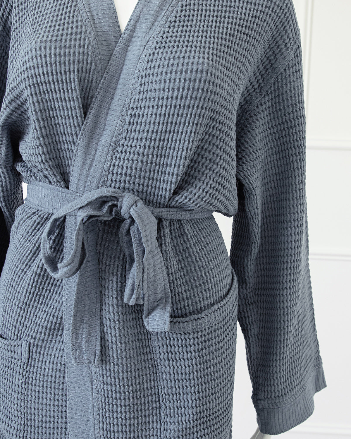 Washed Cotton/Bamboo Waffle Robe Pool Blue - Au Lit Fine Linens