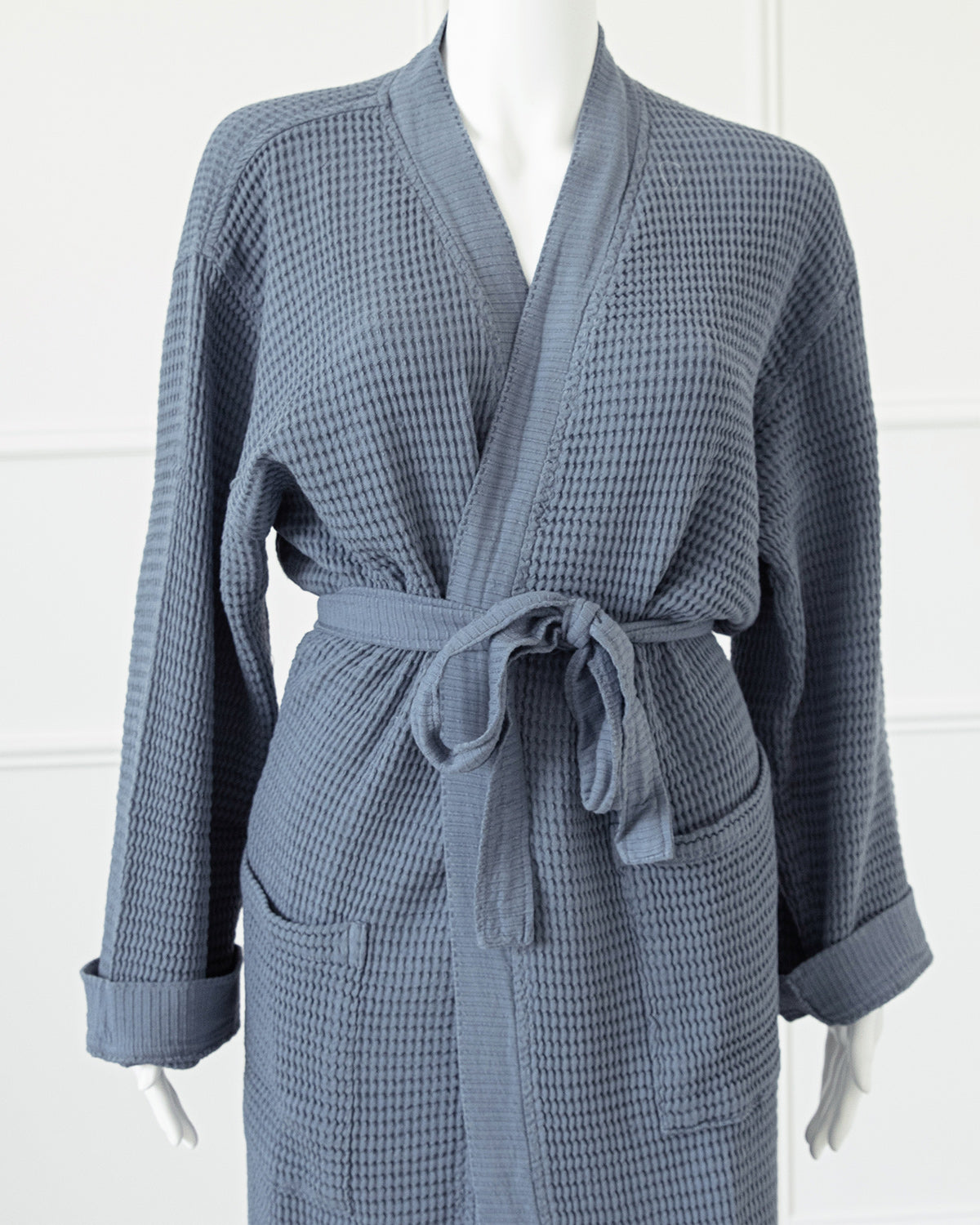 Washed Cotton/Bamboo Waffle Robe Pool Blue - Au Lit Fine Linens