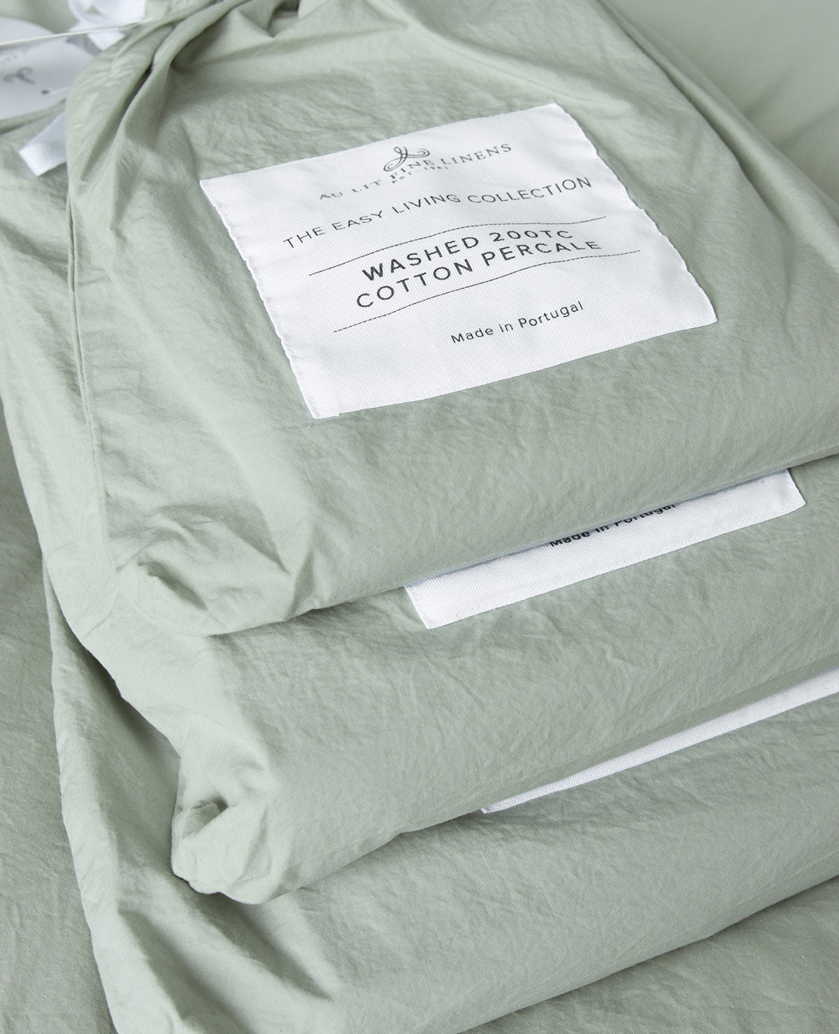 Washed Cotton Percale Sage - Au Lit Fine Linens